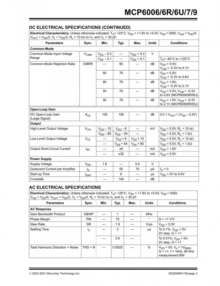 MCP6007 datasheet page 3