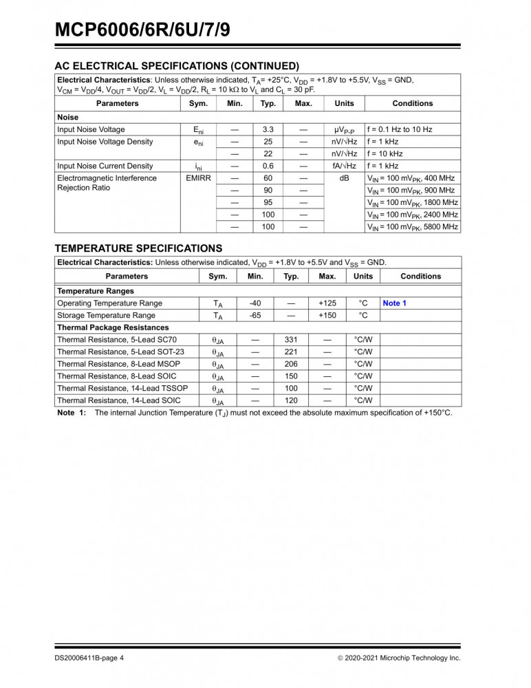 MCP6007 datasheet page 4