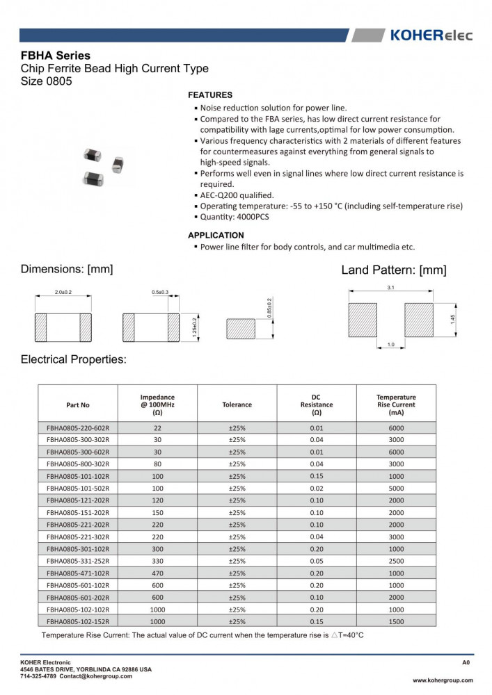 FBHA0805-102-152R datasheet page 1