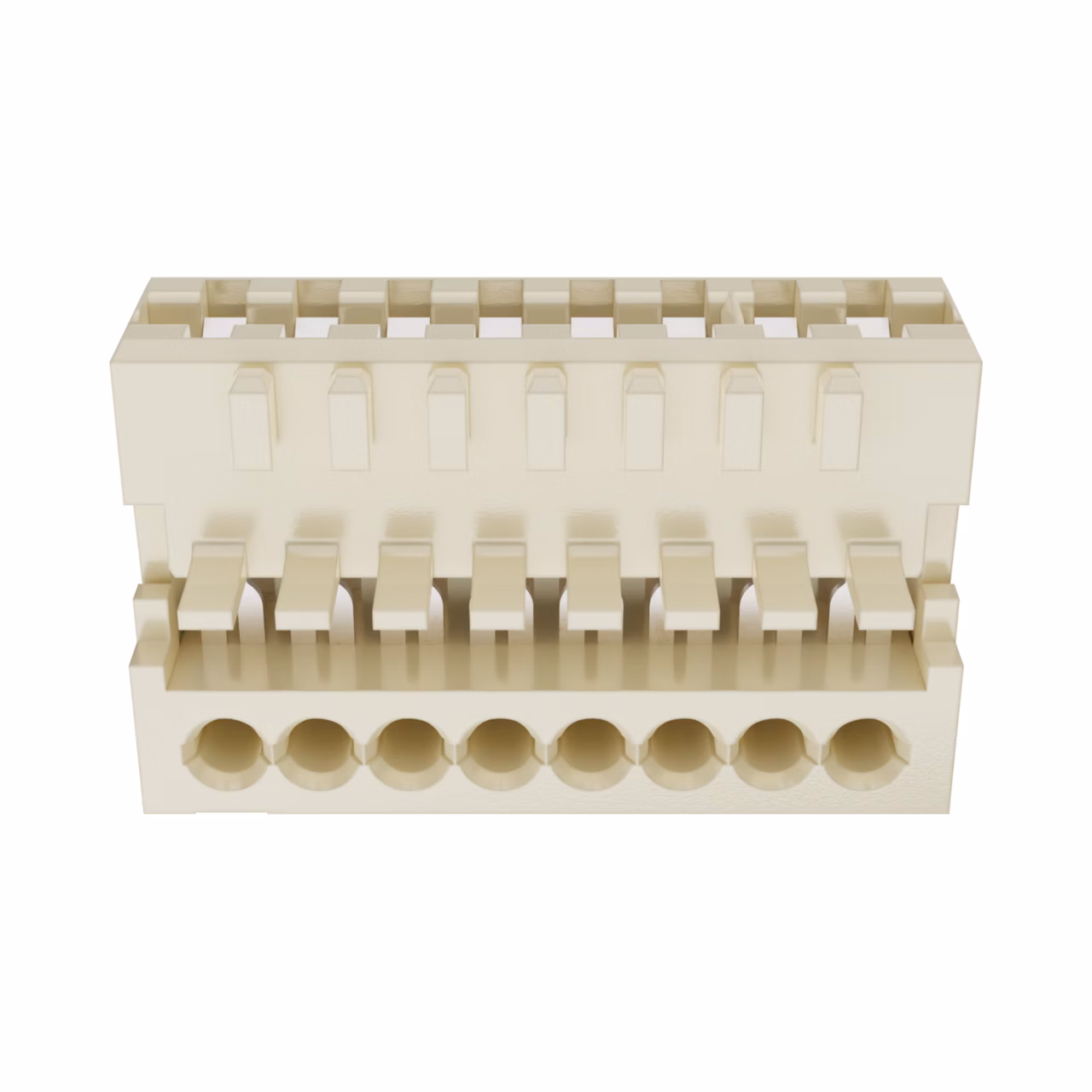 Appli-Mate RAST 2.5 Connector, 2.50mm Pitch, Female, 8 Circuits, Positions A and I Removed, Polarizing Rib Between 6/7, Locking Pips, Slotted Endwalls, Tin Plating for sale