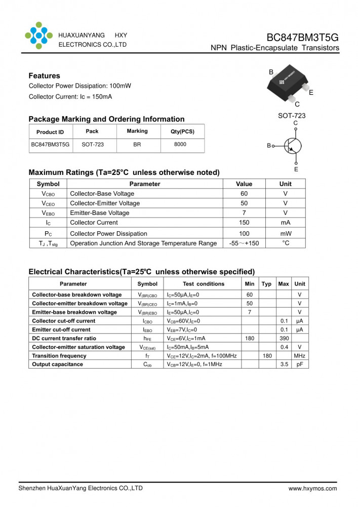 BC847BM3T5G-HXY datasheet page 1