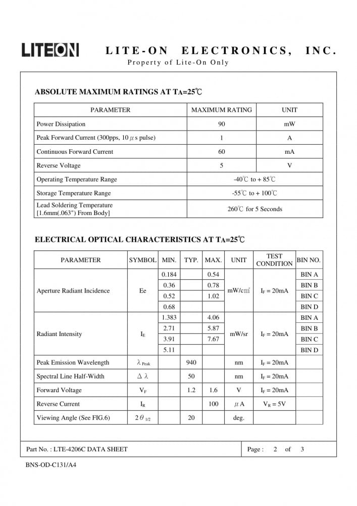 LTE-4206C datasheet page 3