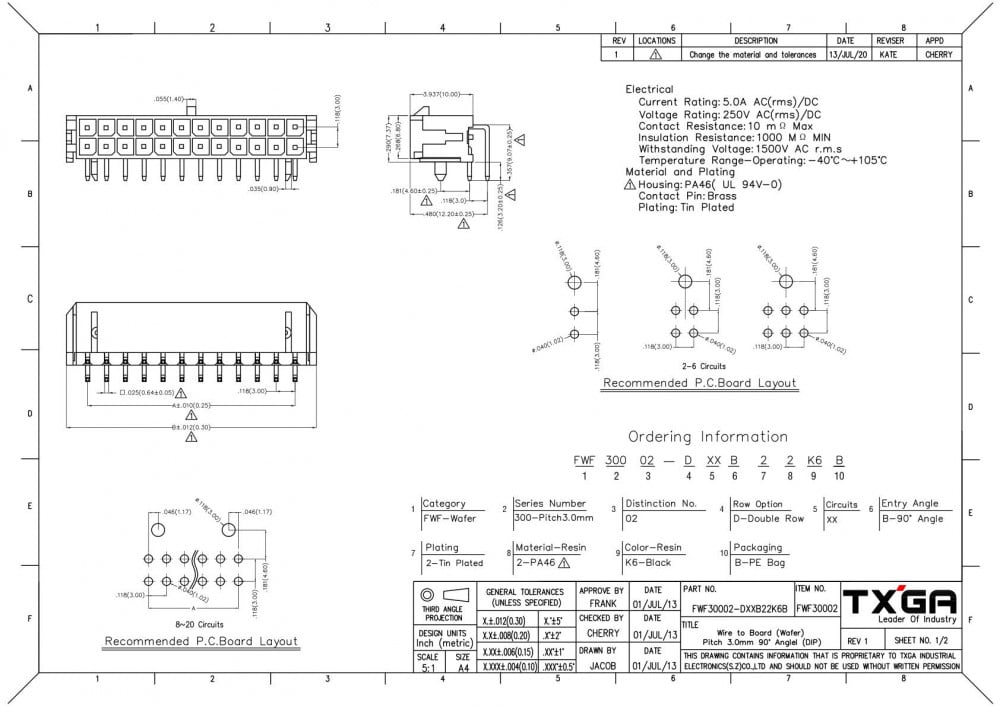 TXGA FWF30002 series technical document page 1
