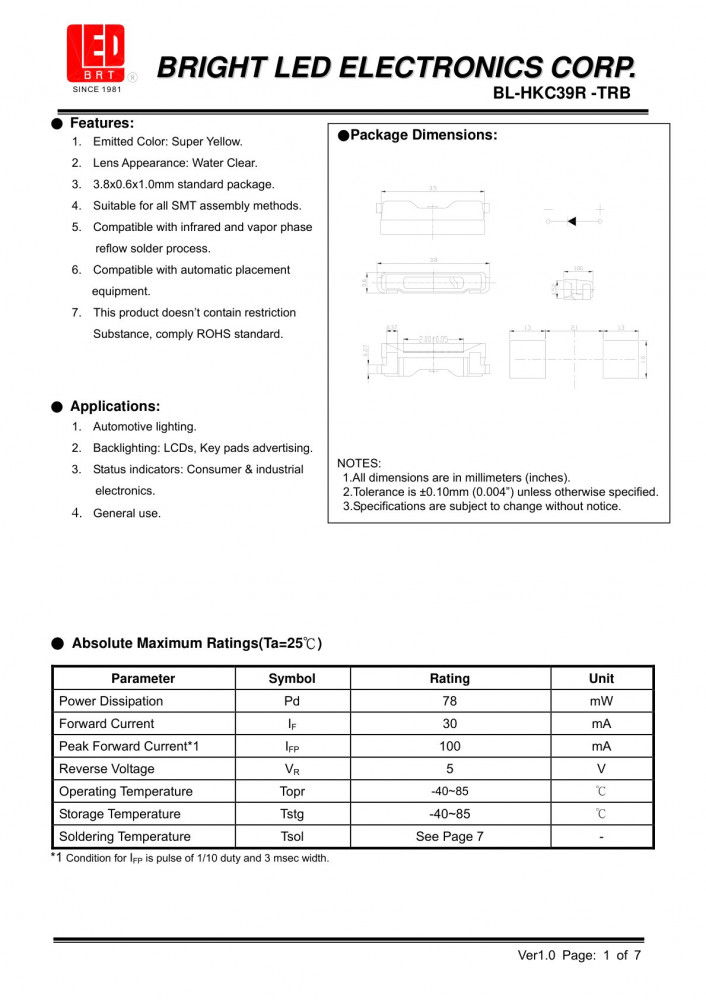 BL-HKC39R-TRB datasheet page 1