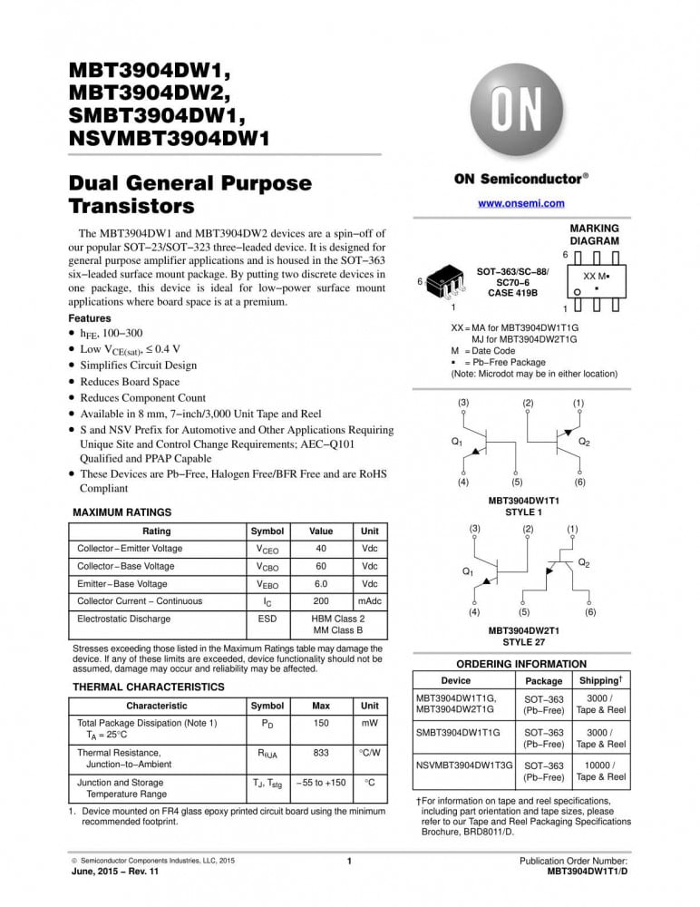 MBT3904DW1T3G datasheet page 2