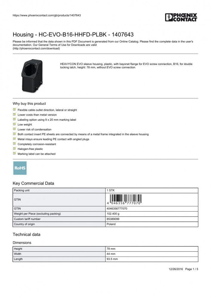 Phoenix Contact 1407643 technical document page 1