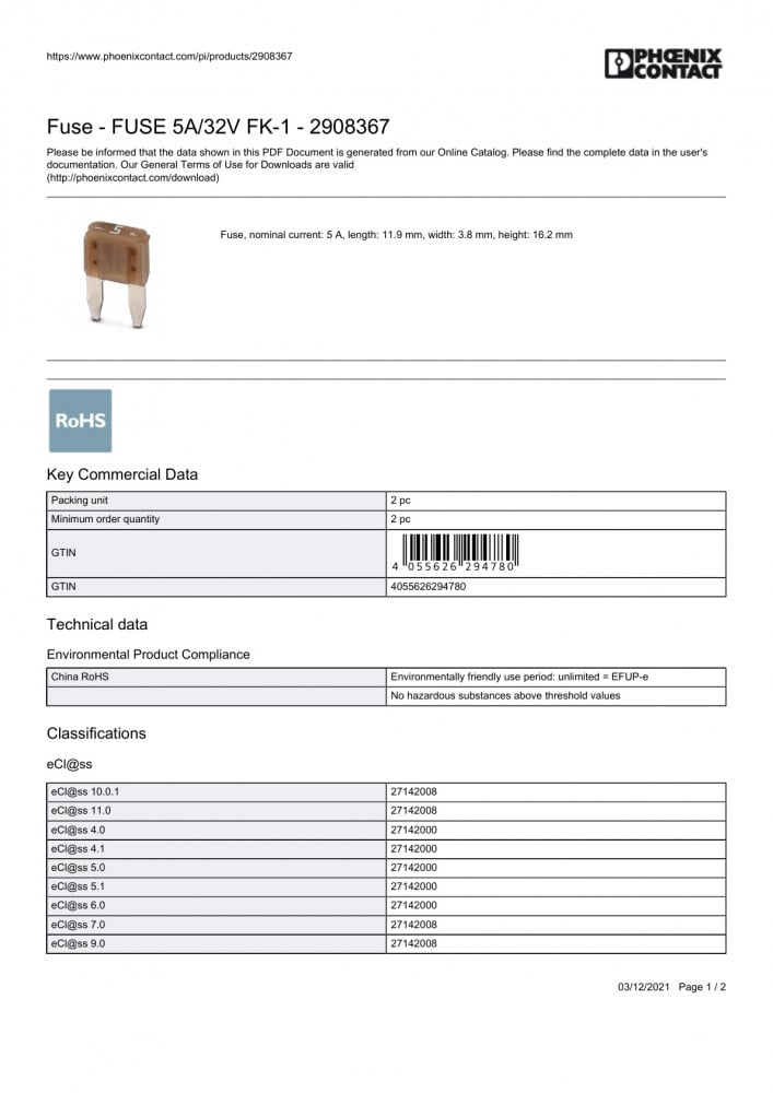 Phoenix Contact 2908367 technical document page 1