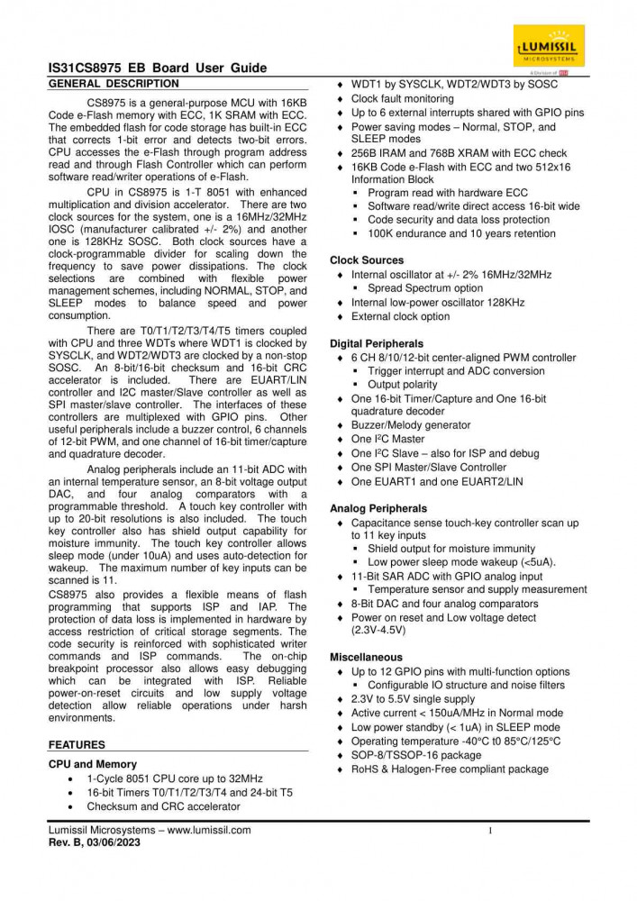 IS31CS8975 evaluation board documentation page 1