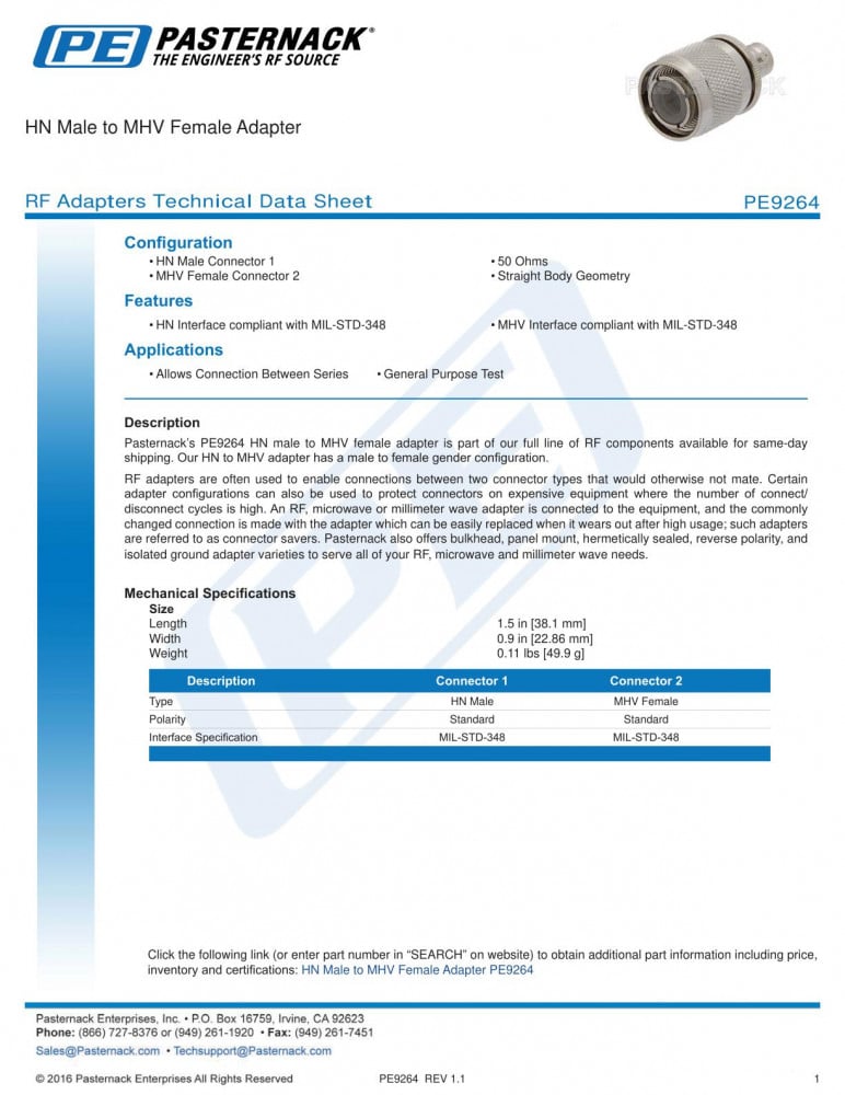 PE9264 technical document page 1