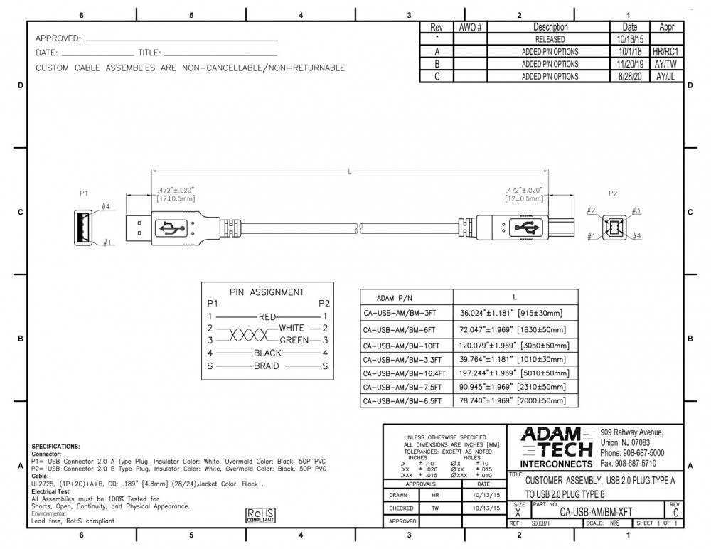 CA-USB-AM-BM-6FT technical document preview