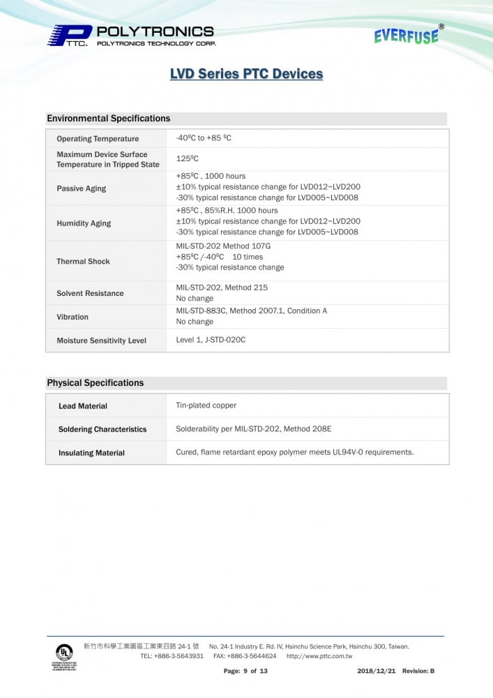 PTTC LVD series datasheet page 9