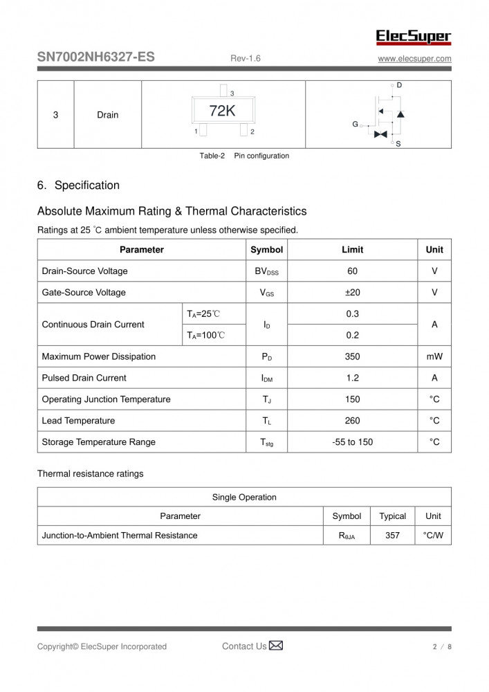 SN7002NH6327-ES datasheet page 2