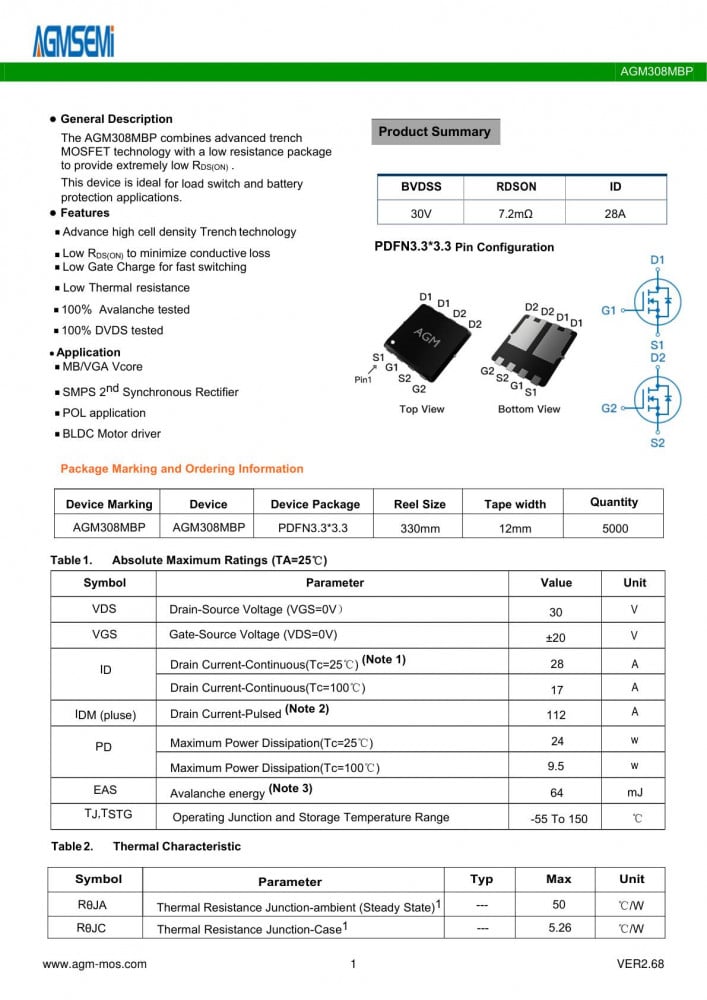AGM308MBP datasheet page 1