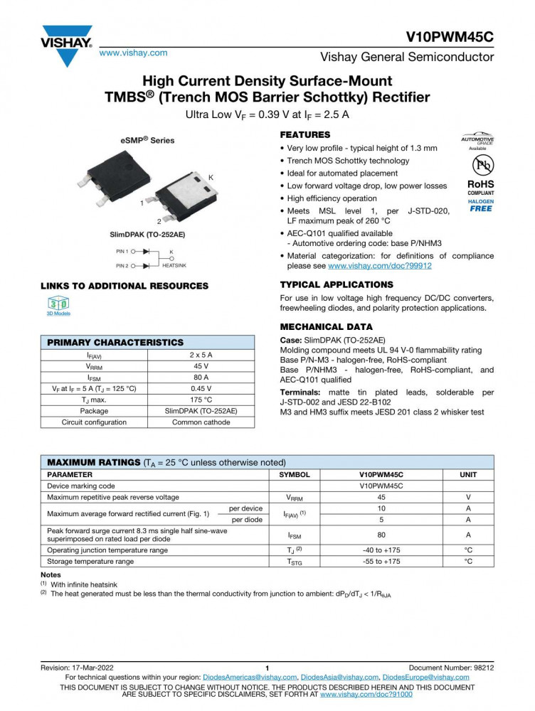 V10PWM45C technical document page 1