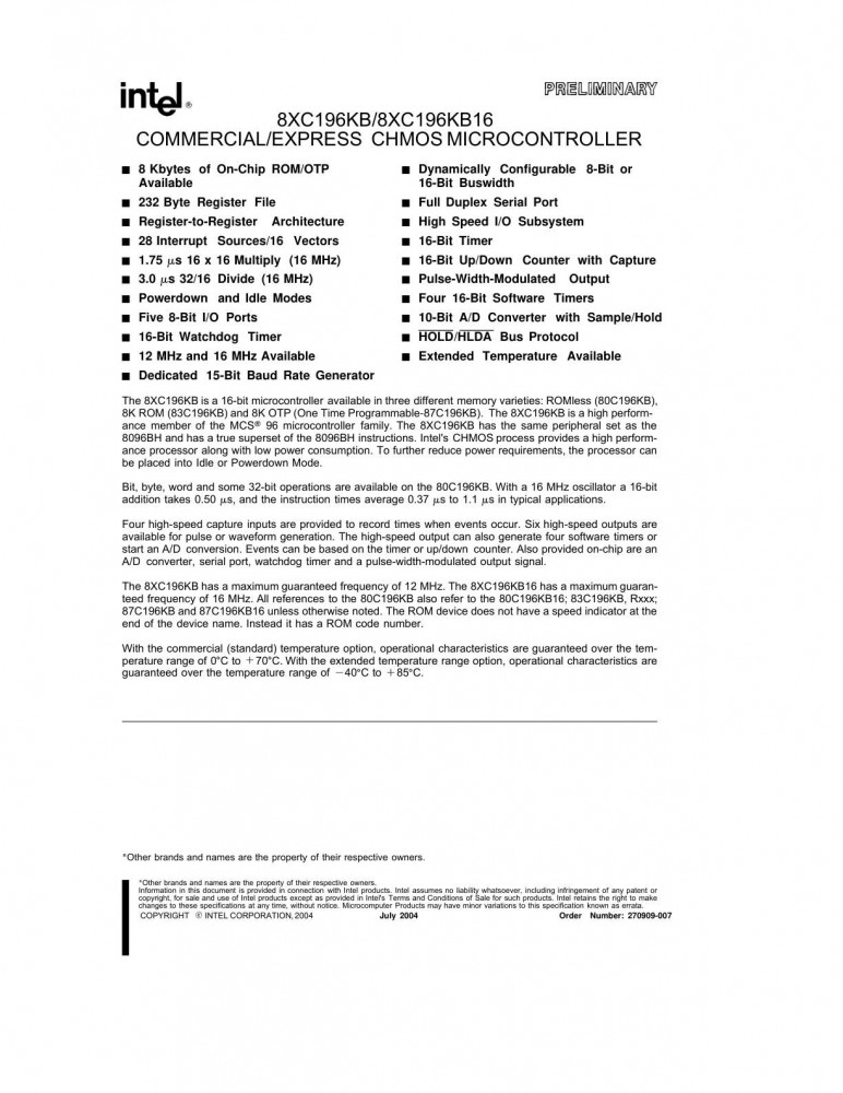 EN87C196KB-16 technical document page 1