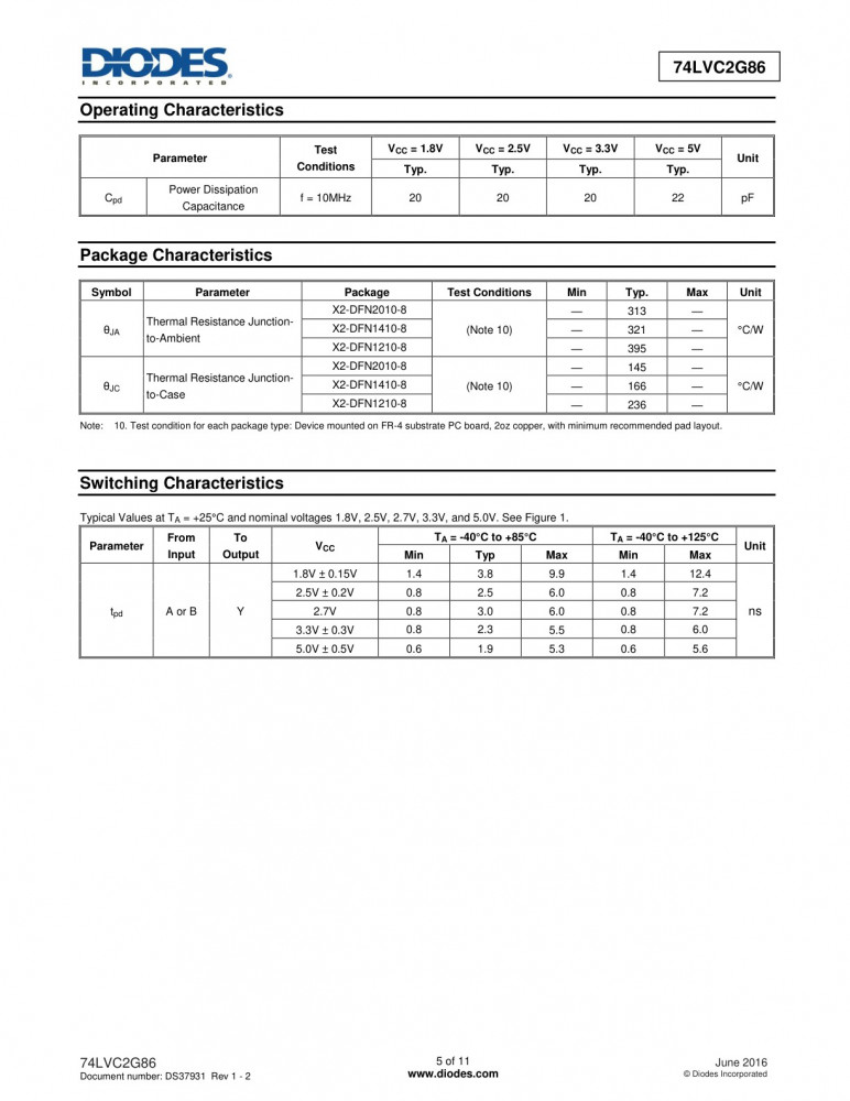 74LVC2G86RA3-7 datasheet page 5