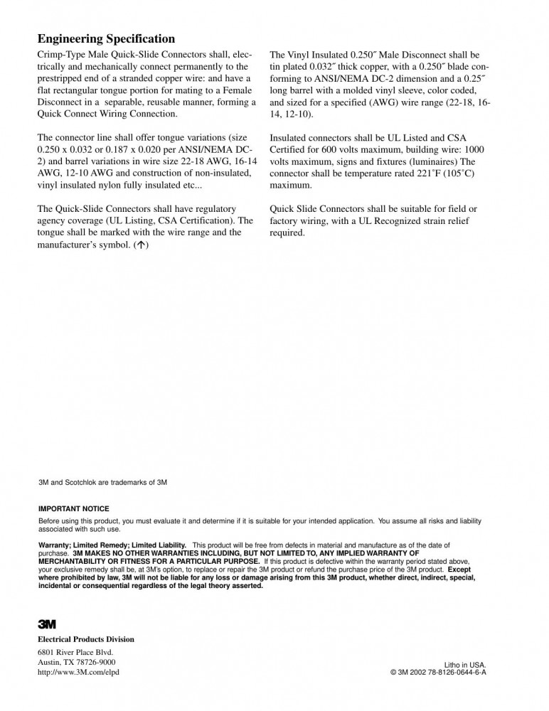 3M Highland MTV14-250Q technical datasheet page 2