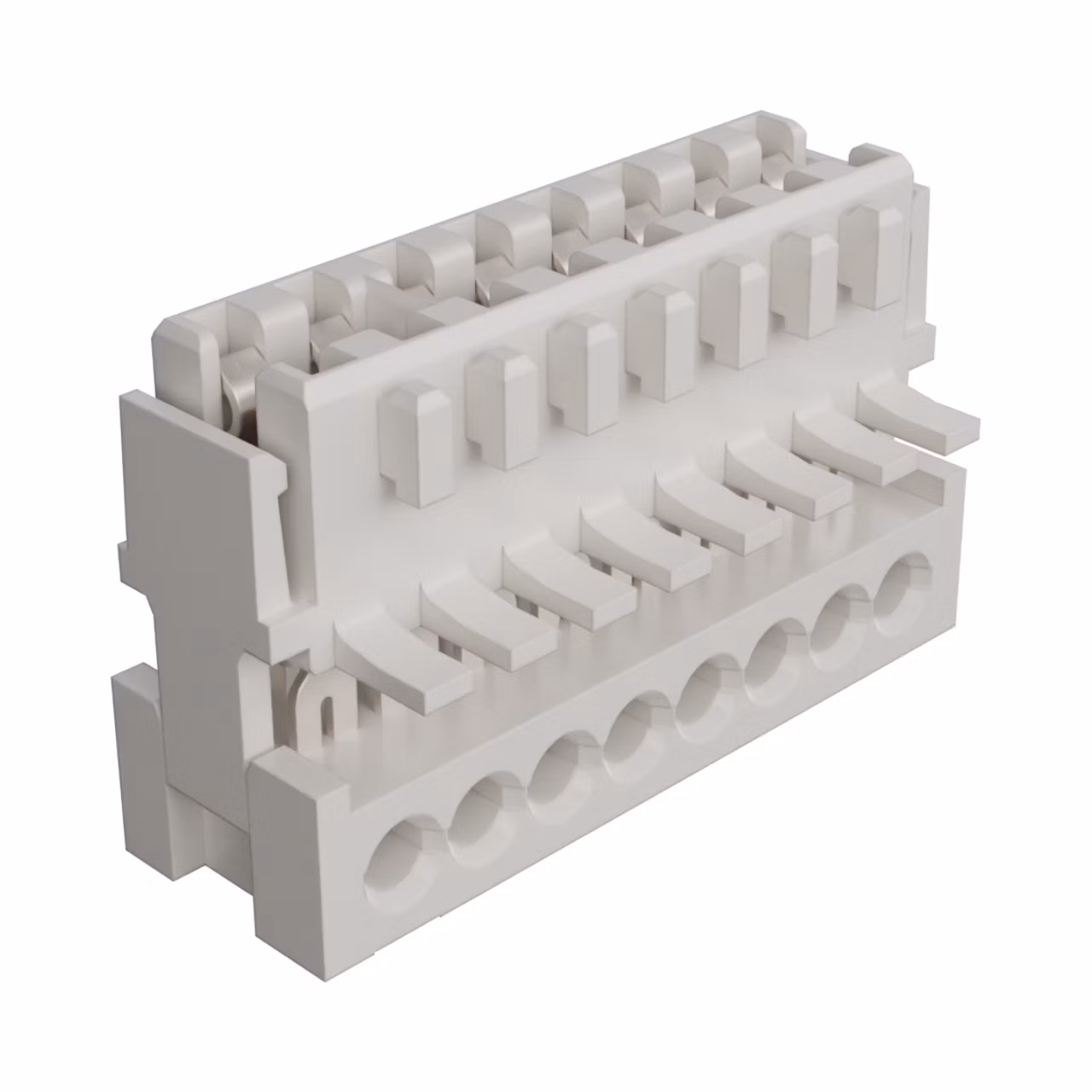 Appli-Mate RAST 2.5 IDT Housing, 2.50mm Pitch, with Side Latches, Female, 8 Circuits, Position Keys A & I Removed, Polarizing Rib Between 2/3 for sale