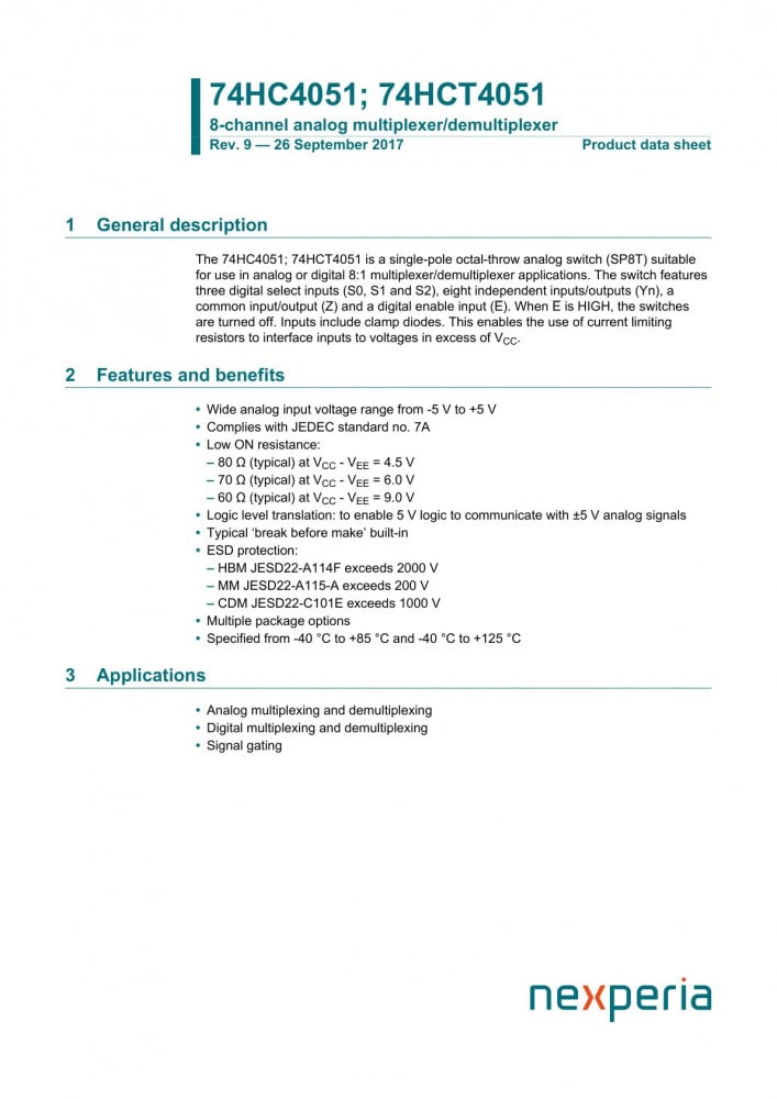 74HC4051 datasheet page 1
