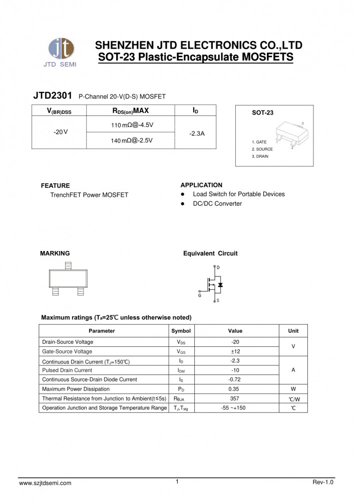 JTD2301 datasheet page 1
