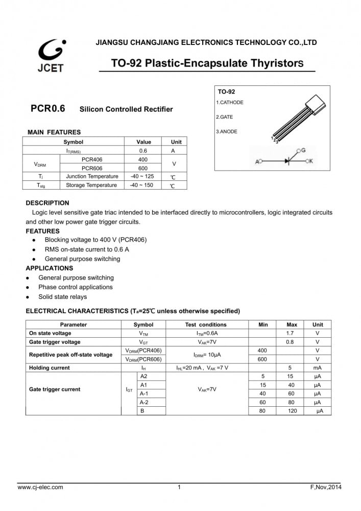 PCR406 datasheet page 1