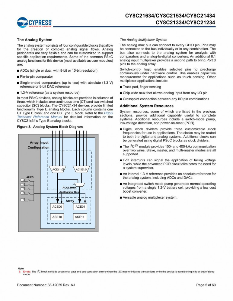 CY8C21334 technical document page 6