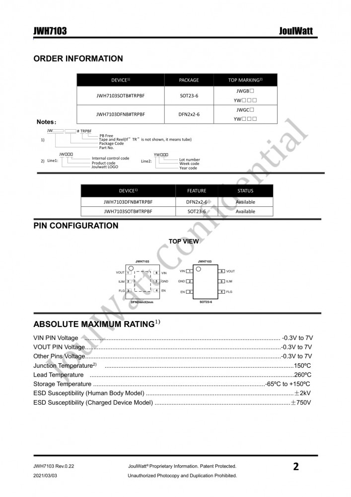 JWH7103 datasheet page 2