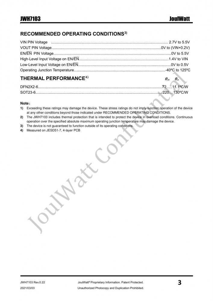 JWH7103 datasheet page 3