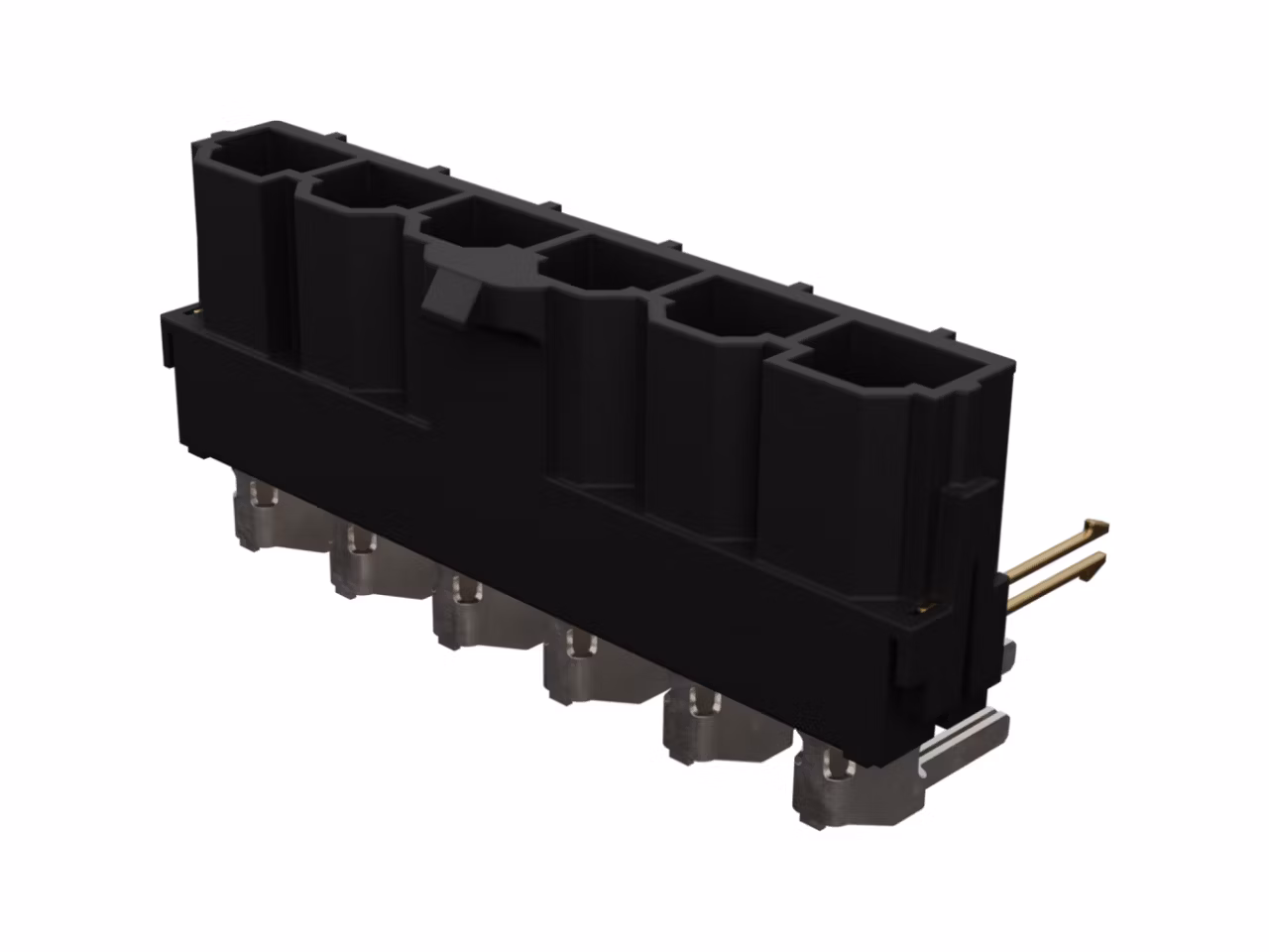 Mini-Fit Sr. Right-Angle Header, 10.00mm Pitch, Single Row, 6 Circuits, 8.30mm Tail Length, for 6.35mm PCB, Tin (Sn) Plating, with Clip, USE NYE LUBE ON MATING SURFACES for sale
