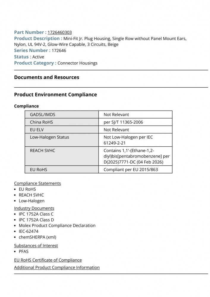 Mini-Fit Plus HCS specification page 1