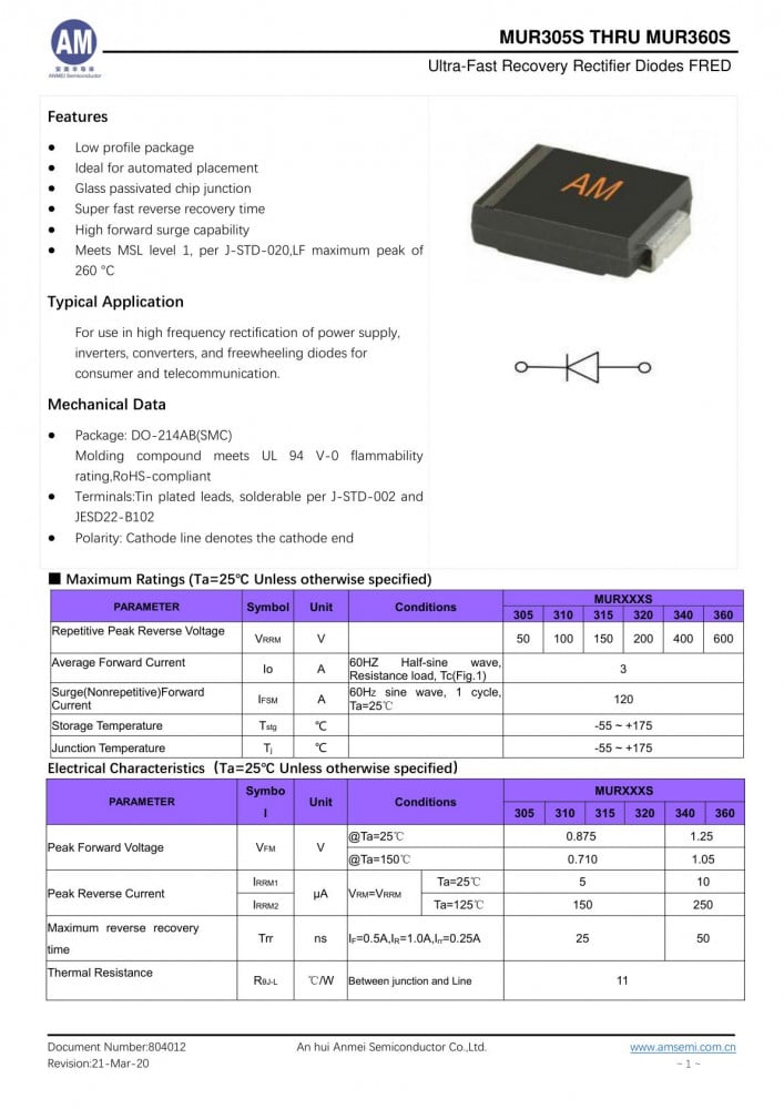 MUR360S datasheet page 1