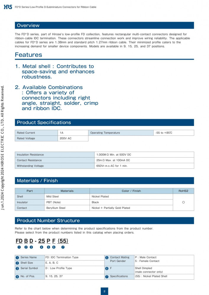 HRS FD D series datasheet page 2