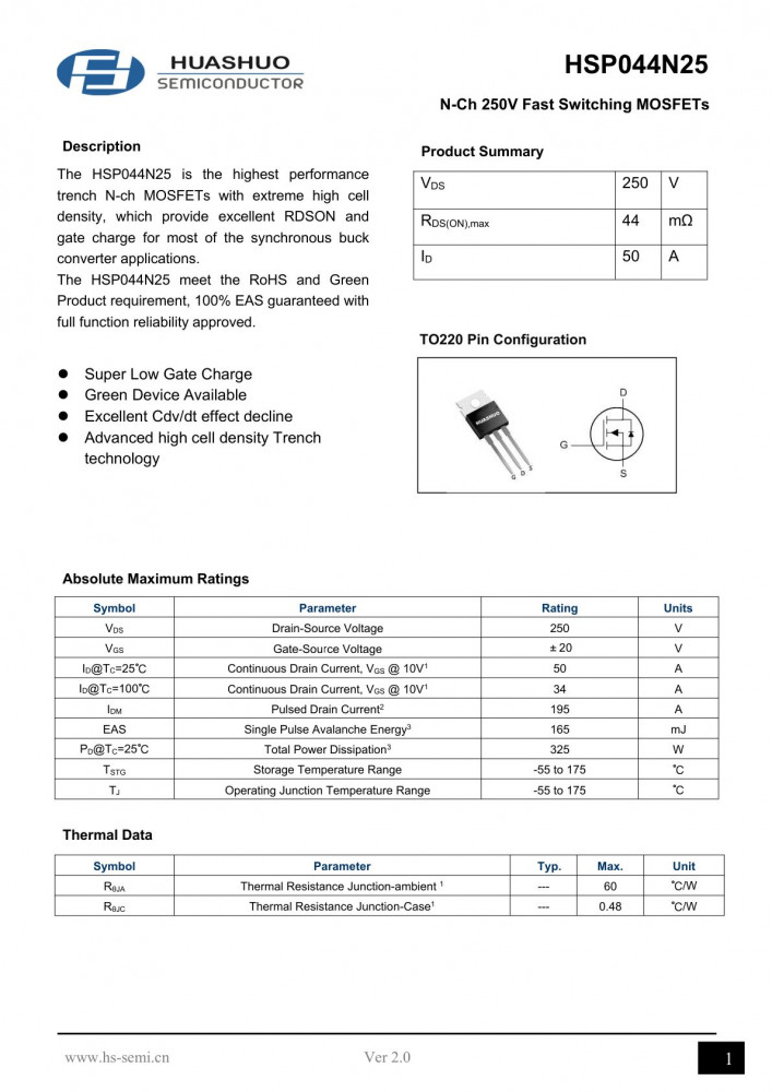HSP044N25 datasheet page 1