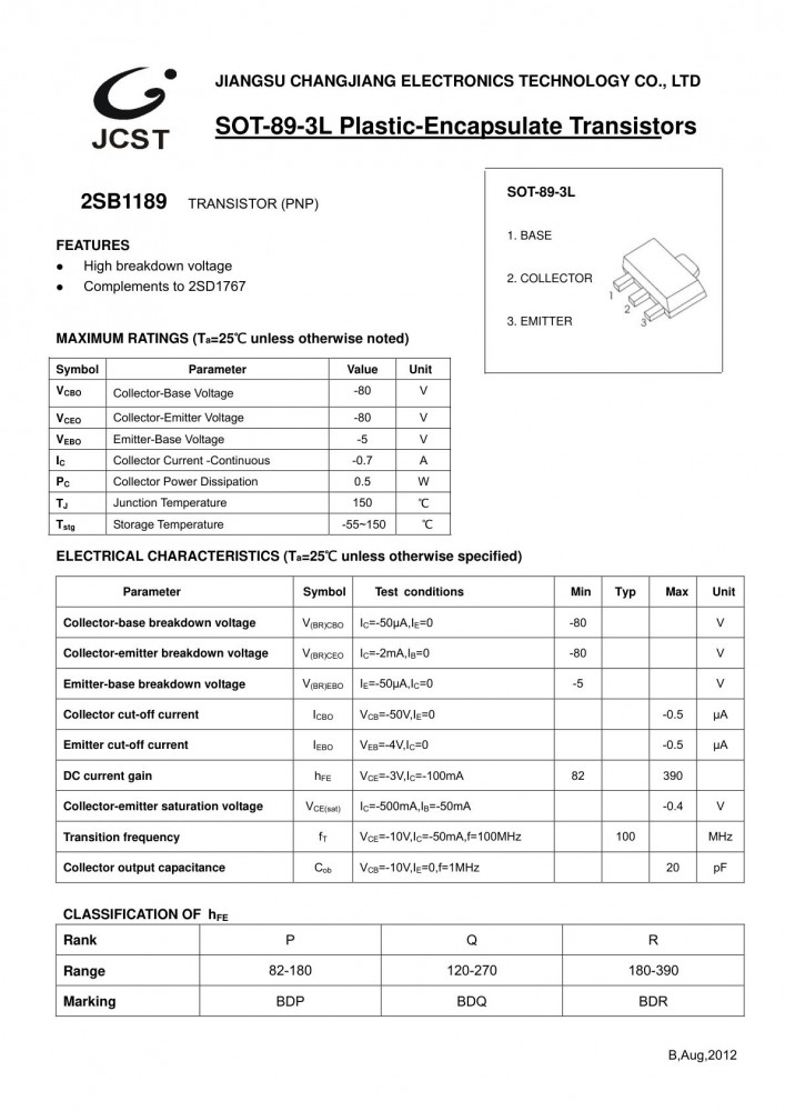 2SB1189 datasheet page 1
