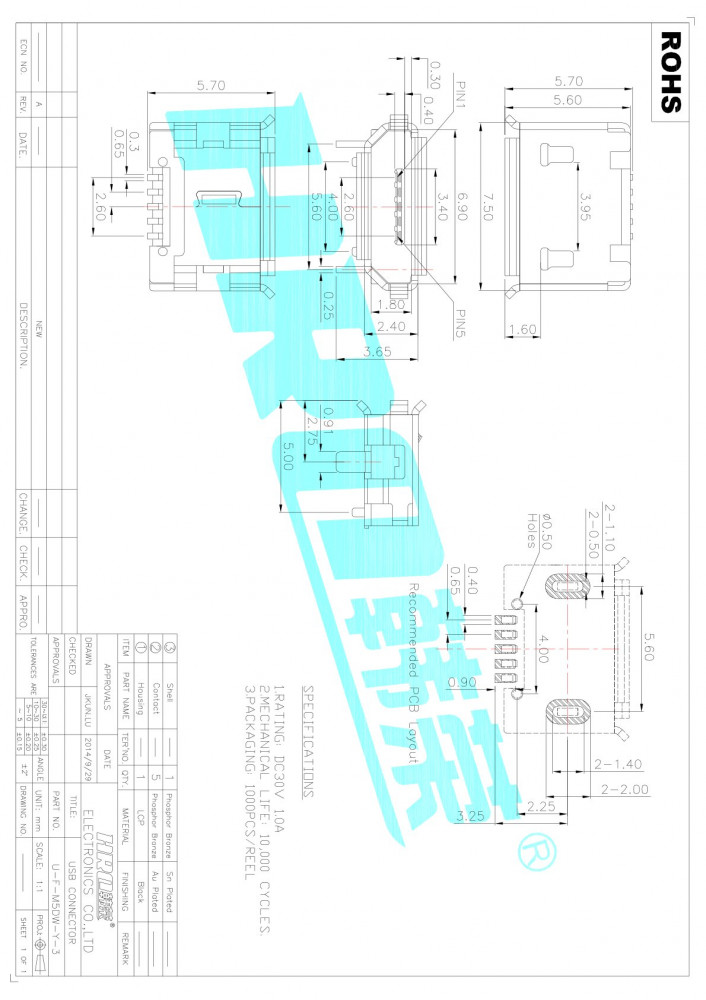 Korean Hroparts Elec U-F-M5DW-Y-3 technical drawing