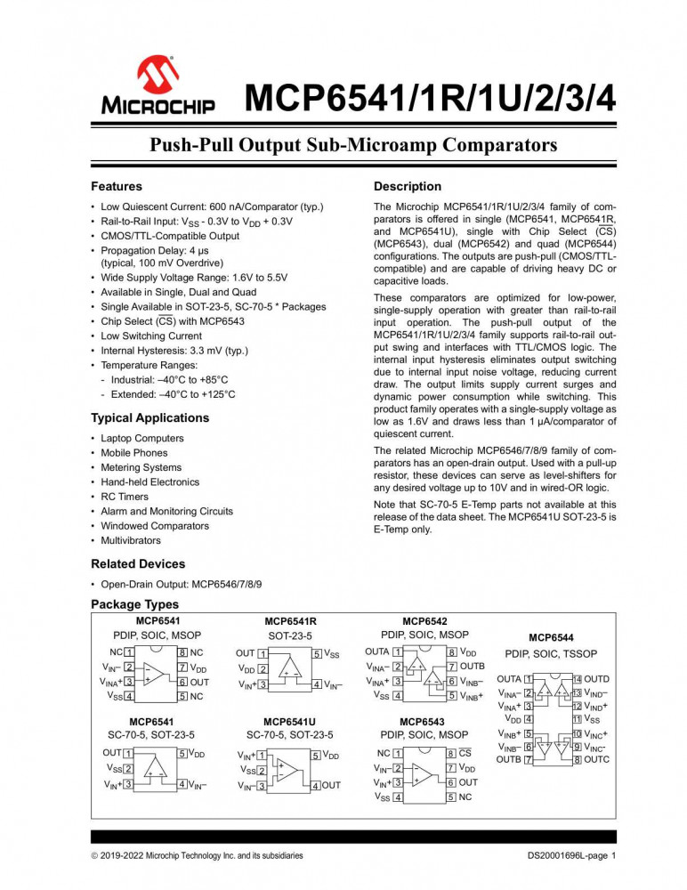 MCP6542 document page 1