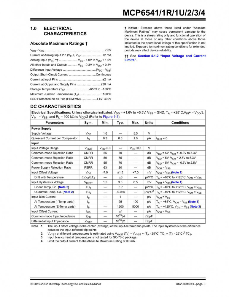 MCP6542 document page 3