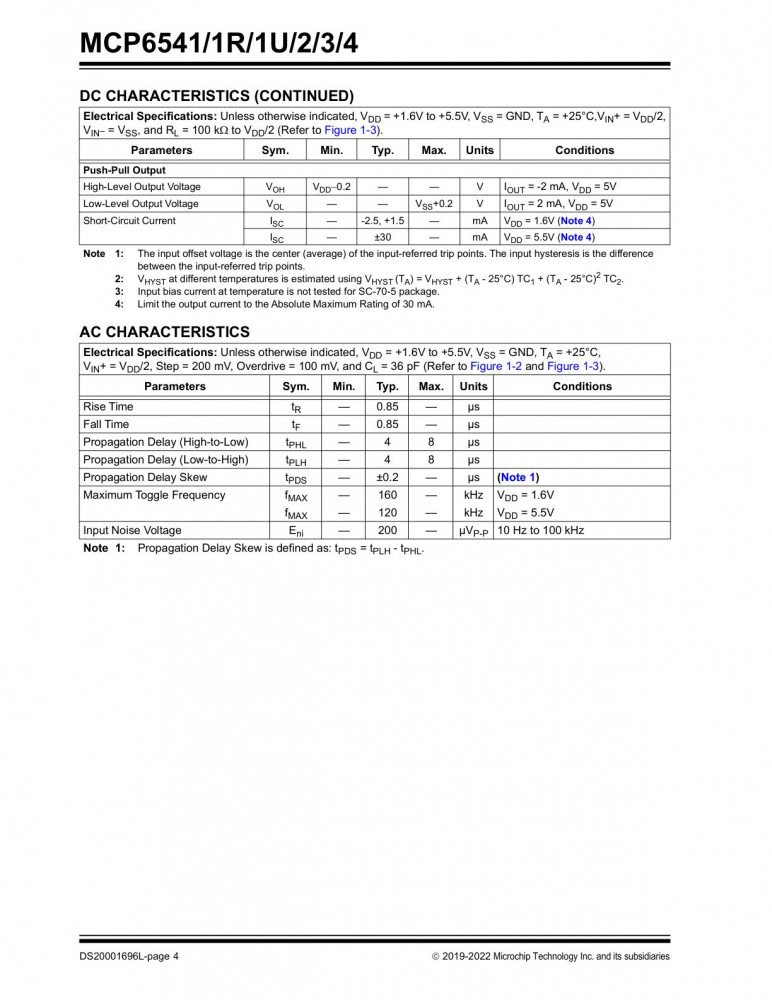 MCP6542 document page 4