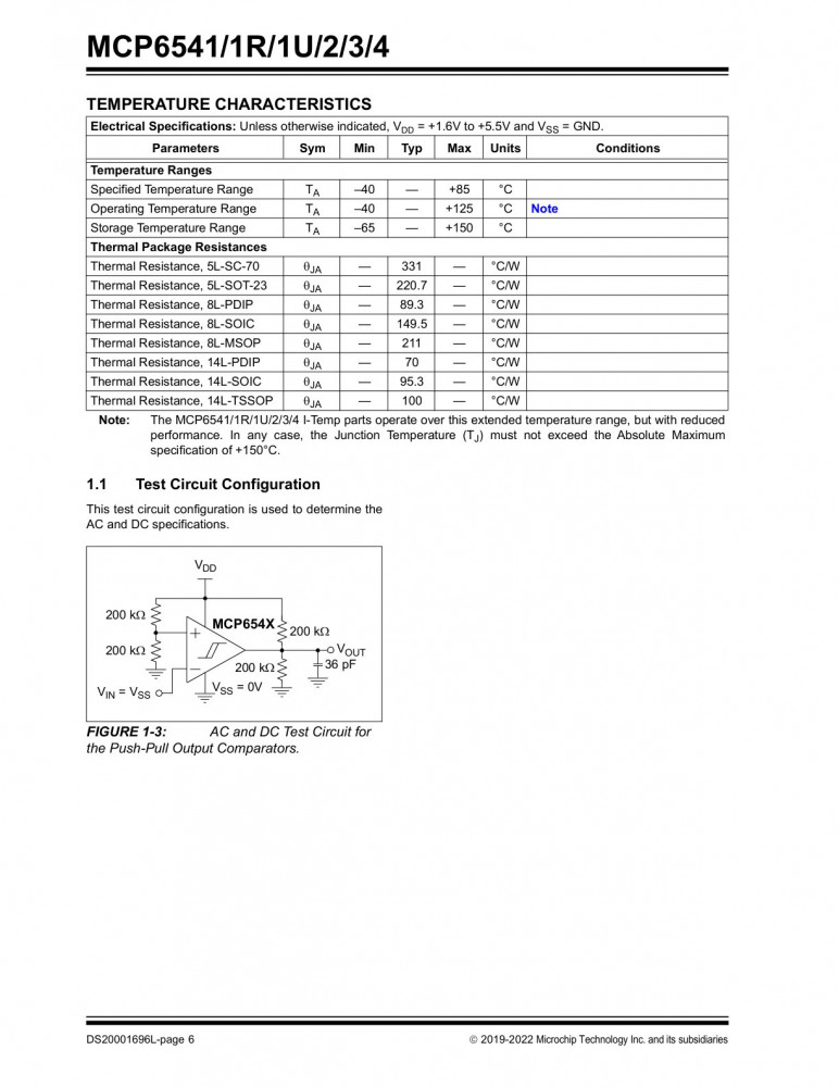 MCP6542 document page 6