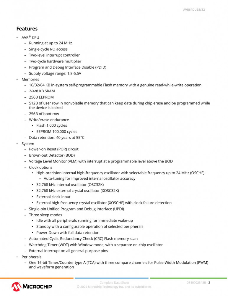 AVR64DU28 document page 2