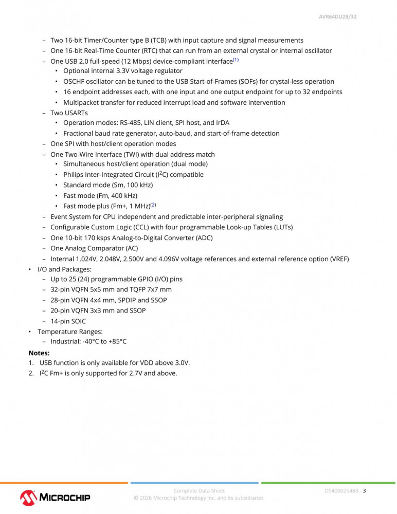 AVR64DU28 document page 3