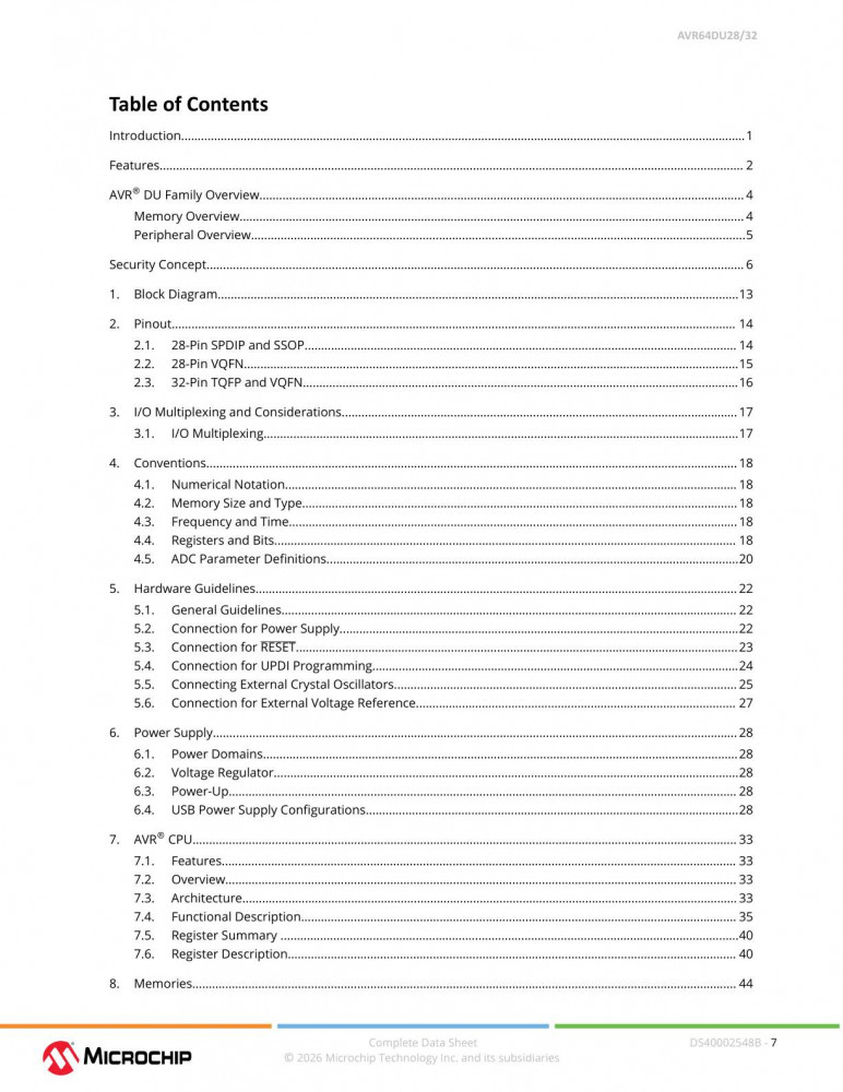AVR64DU28 document page 7
