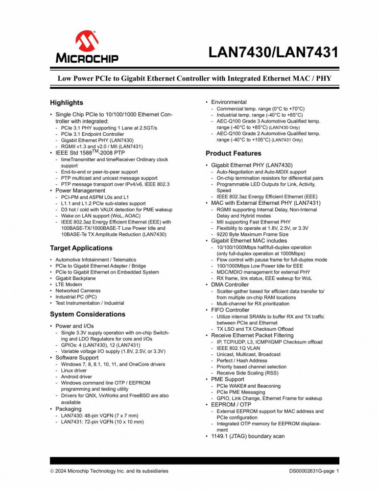 LAN7430 technical document page 1