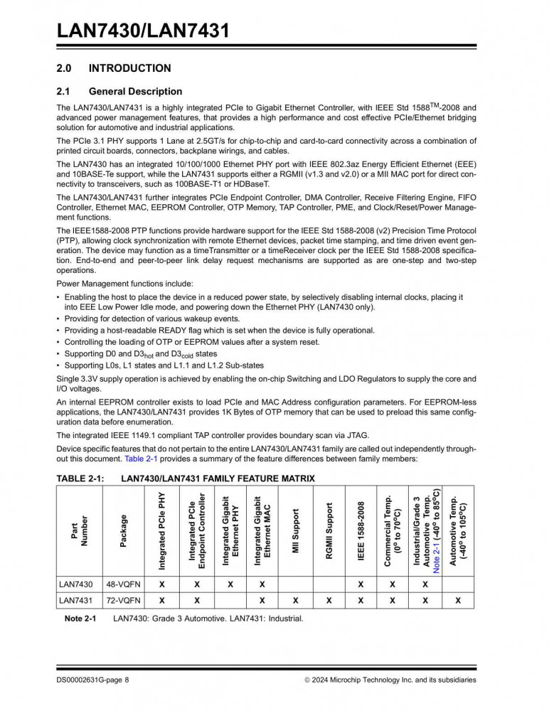 LAN7430 technical document page 8