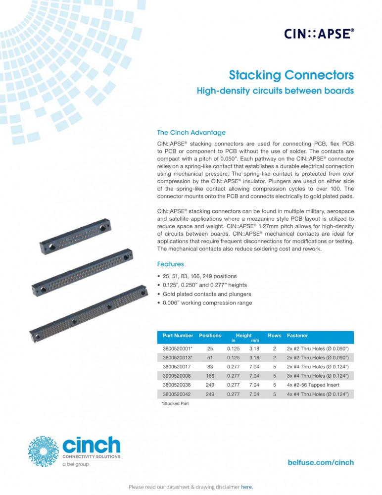 CINCH CIN::APSE stacking connector technical document, page 1