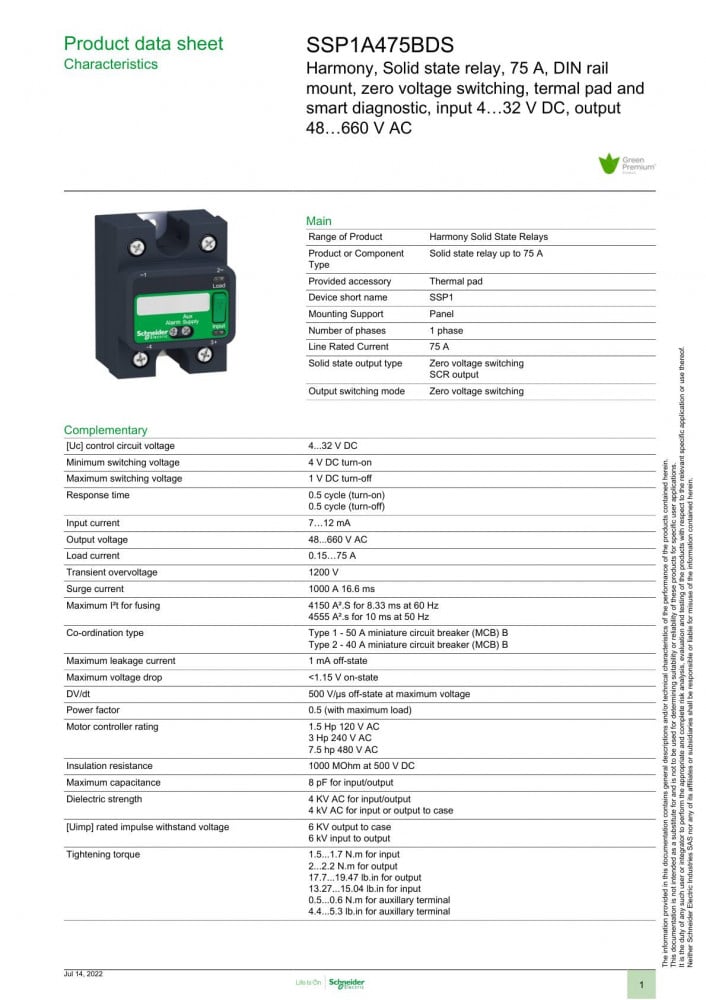 SSP1A475BDS technical document page 1