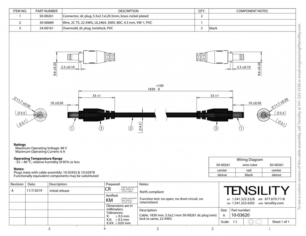 Tensility International 10-03620 technical drawing