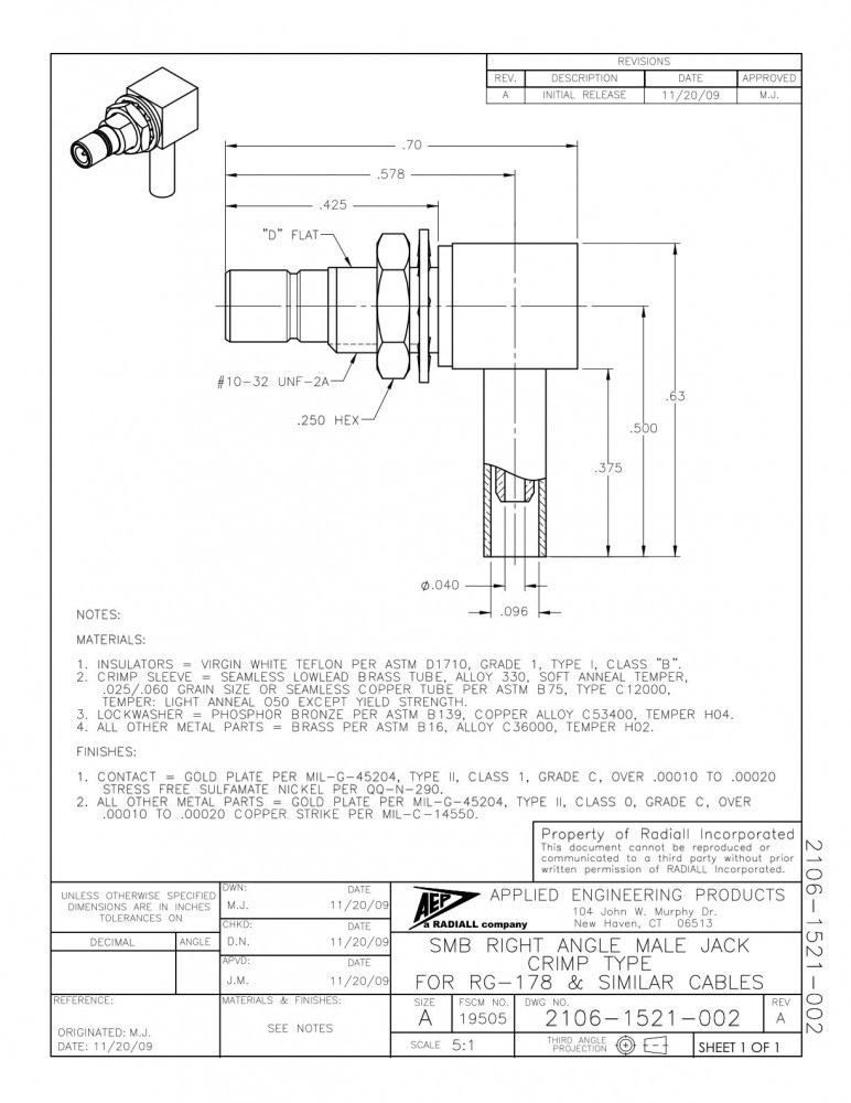 Radiall 2106-1521-002 product drawing page
