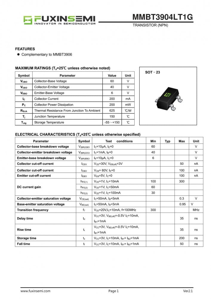 MMBT3904LT1G datasheet page 1