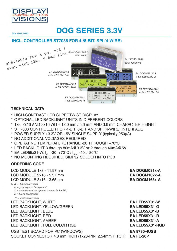 EA DOG series datasheet page 1